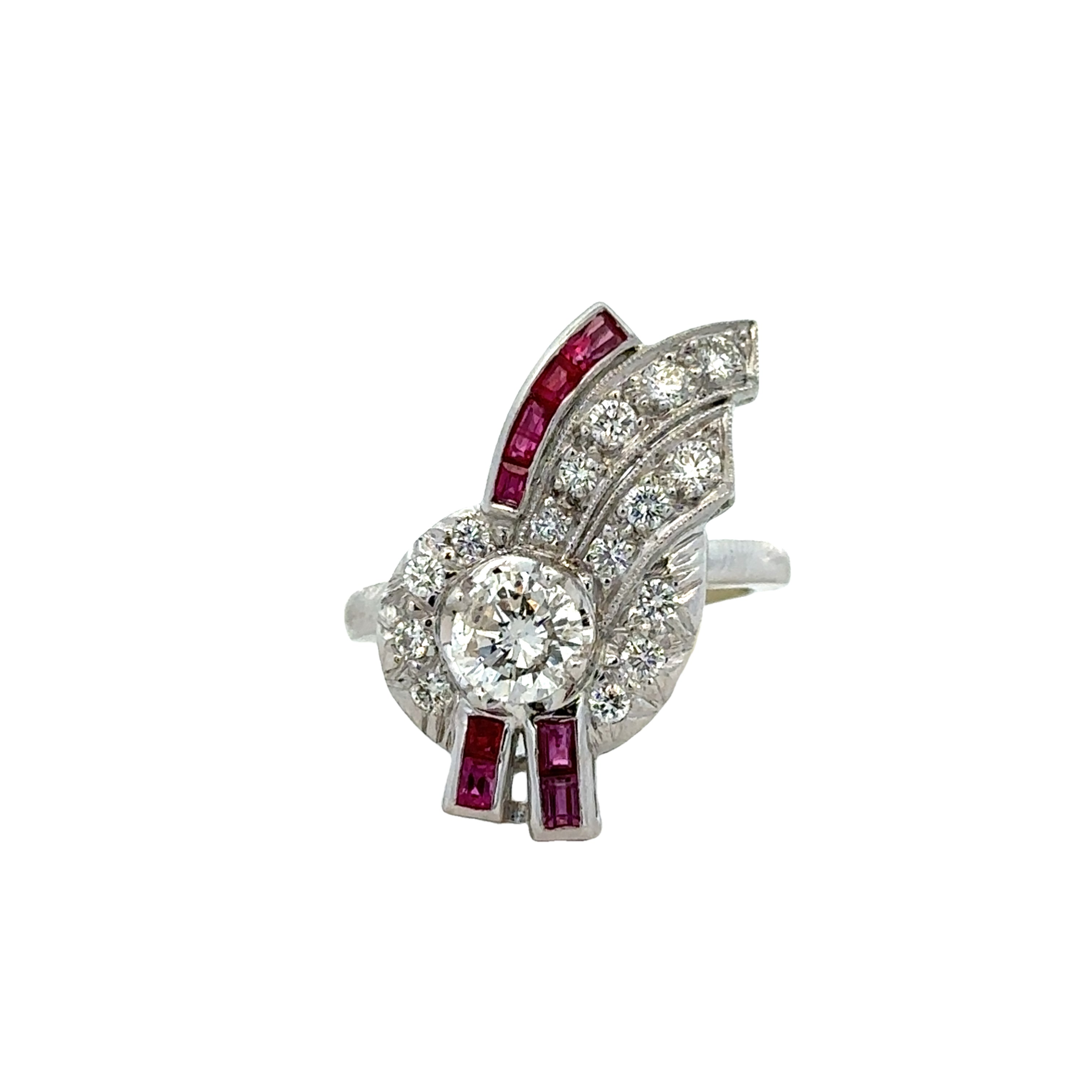 Vintage 1950s Ruby and Diamond Spray Ring in White Gold – Perry's Jewelry